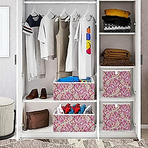 Kigai Paisley and Flowers Storage Bins Cube Foldable Storage Baskets Bin Waterproof Home Organizer with Handles Basket for Toy Nursery Blanket Clothes, 11x11x11 Inch