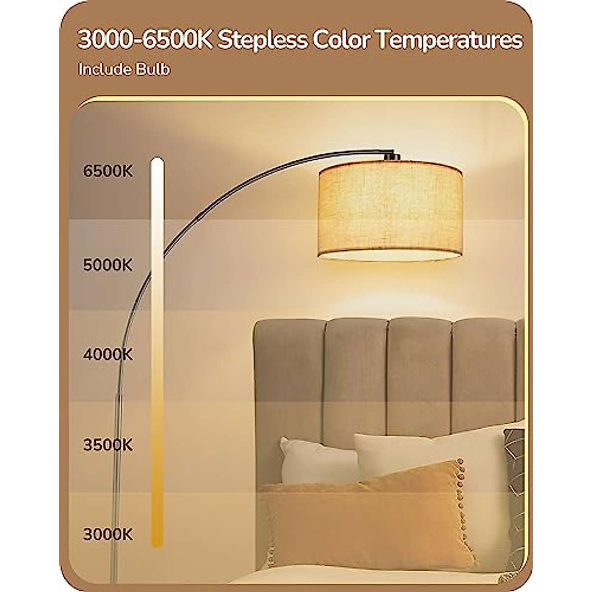 EDISHINE Arc Floor Lamp with Remote Control, Modern Floor Lamp with 5 Color Temperature & Dimmable Bulb, Metal Standing Lamps with Hanging Shade for Living Room, Bedroom, Office, Black