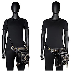 Steampunk Waist Thigh Bag Gothic Victorian Cosplay Backpack Retro Handheld Crossbody Shoulder Bag Vintage Handbags Black