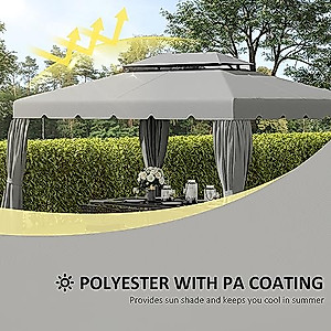 Outsunny 12.8' x 9.5' Gazebo Replacement Canopy, Gazebo Top Cover for 01-0870, 84C-101, 84C-144 with Double Vented Roof for Garden Patio Outdoor (TOP ONLY), Light Gray