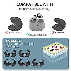 [5 Pairs] Ear Hooks for Beats Studio Buds, Silicone Anti Slip Beats Studio Buds Ear Hook Accessories Replacement Ear Covers Compatiable with Beats Studio Bud 2021 [NOT Fit in Case] - Black