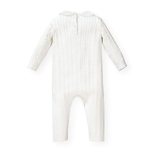 Hope & Henry Layette Long Sleeve Cable Romper with Peter Pan Collar