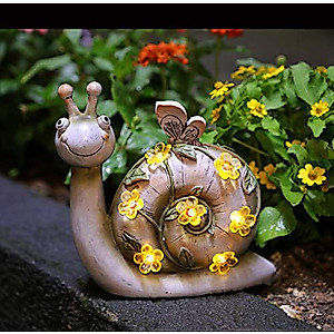 WSgift Resin Snail Figurine Lights Solar Powered Outdoor Statue Lights for Patio Lawn Garden Yard Decorations, L8.5 x W3.5X H8.5 Inch