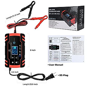 4 Modes Car Battery Charger, 24V/12V Battery Charger Automotive, 4A/8A LCD Battery Charger Switching Automatically from Fast Charging to Trickle Charging for AGM Lead-Acid Batteries