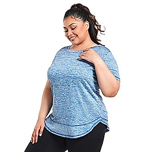 Abrooical Plus Size Womens Athletic Tops Short Sleeve Loose Fit Workout Shirts Sports Yoga Running Dry Fit Tunics Blue 3X-Large