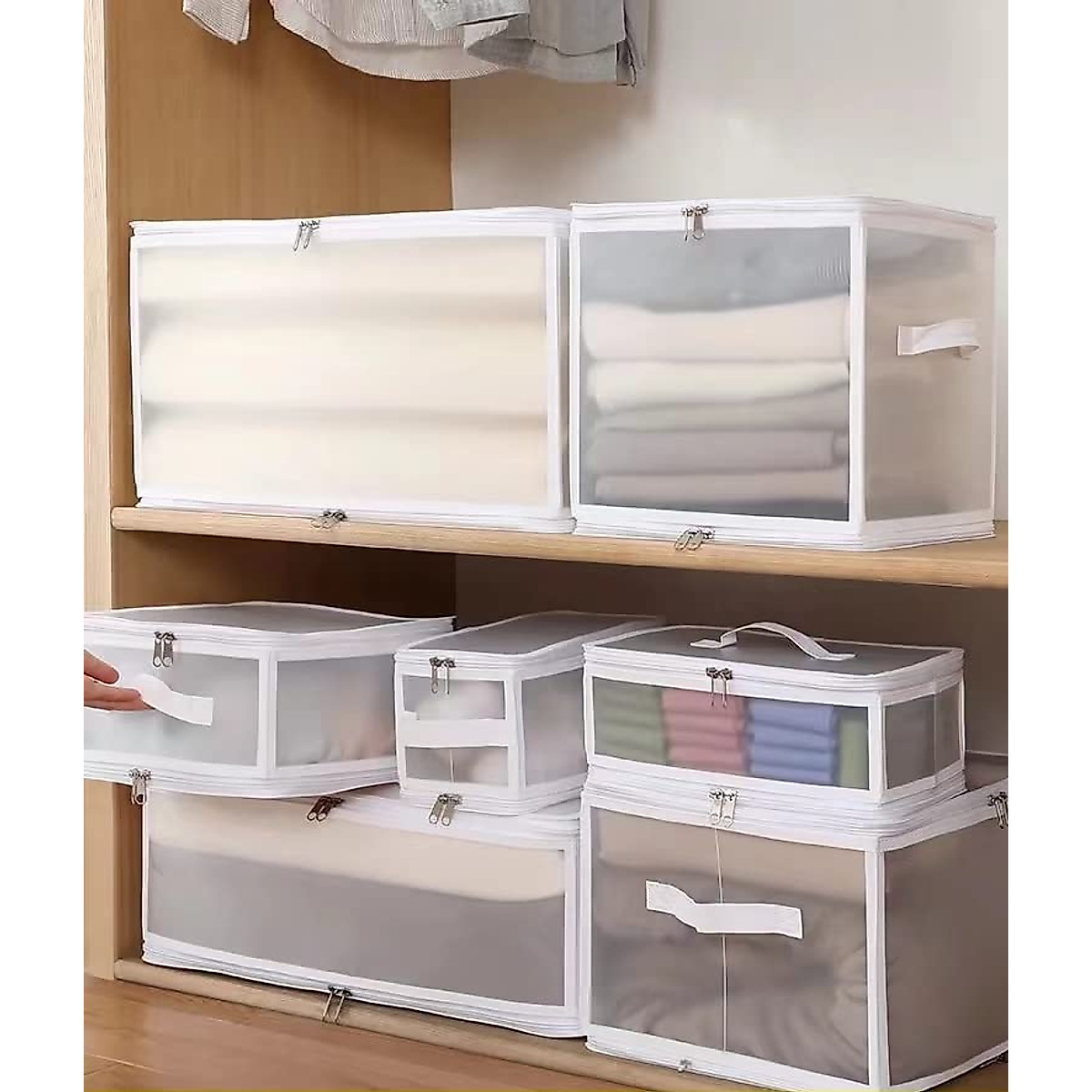 VBROS Foldable Transparent Storage Bin Reusable Stackable for Storing Clothes, Blankets, comforters, Sheets, Pillows and book storage (1 PCS) (20x12x12)