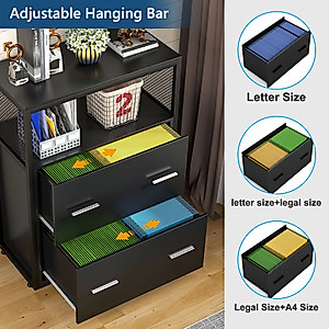 TRIBESIGNS WAY TO ORIGIN 2 Drawer File Cabinet with Lock, Large Lateral Filing Cabinet for Letter/Legal / A4 Size, Wood Printer Stand with Open Storage Shelves for Home Office (Black)