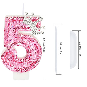 Birthday Number Candles,Pink Crown Birthday Candles for Cake,Glitter Number 5 Candle Cake Topper with Sequins for Girls,Women, Anniversary Celebrations Supplies (Pink 5)