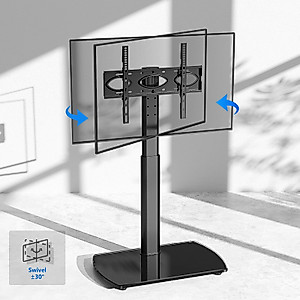 Rfiver Swivel TV Floor Stand with Mount for Apple TV/Roku Ultra, Universal for 32-65 Inch LCD LED Flat Screen, Height Adjustable TV Mount Stand with Shelf, Space Saving Corner TV Stand for Home Office