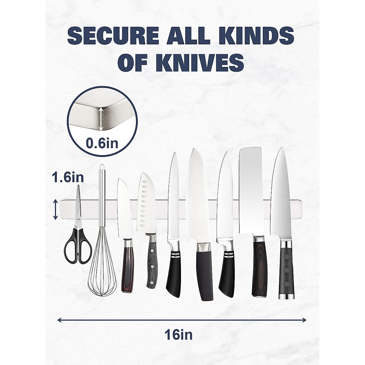 Bronypro 16 Inch Magnetic Knife Holder for Wall, Stainless Steel Knife Magnetic Strip for Refrigerator Mounted Bar, Magnetic Knife Rack for Kitchen Utensil Holder & Tool Holder