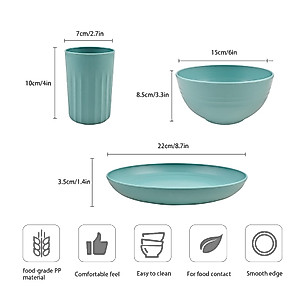 12pcs Wheat Straw Unbreakable Dinnerware Sets, Reusable Lightweight Bowls, Cups, Plates Set,Outdoor Camping Dishes, Cereal Bowls for Adult, Microwave & Dishwasher Safe