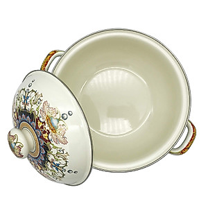 OLYTARU Flower Enamel on Steel Stock Pot/Stockpot with Lid, 3 Quart