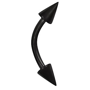 Forbidden Body Jewelry 16g 8mm Daith Earring, Eyebrow Ring and Rook Piercing, Black Titanium IP Double Spike Barbell