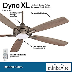 Minka Aire F1001-HBZ Dyno XL 60" Ceiling Fan with LED Light & Remote, Heirloom Bronze