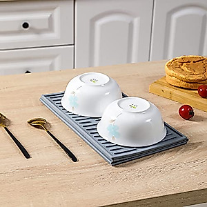 Extra Large Christmas Dish Drying Mat for Kitchen Counter, 24*13 Inch Trifold Food Grade Silicone Drying Mats Countertop, Heat & Cold Resistant (Black)