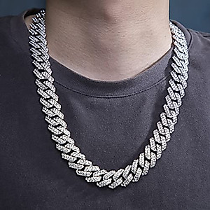 nkjegol Cuban Chain Necklaces Silver/Gold Cuban Link Chains Mens Iced Out Miami Bling Diamond Hip Hop Jewelry for Women (16 inch, Silver)