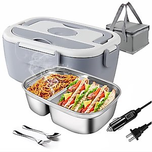 Tinaforld Electric Lunch Box with 1.5L Large Capacity Stainless Steel Removable Container for Adults,Heated Portable Food Warmer Lunch Box for Work,Leakproof Fast Heating(Grey)