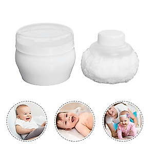 Toyvian 2 Sets Powder Puff Box Fluffy Body After- Bath Powder Face Body Villus Powder Puff Container Makeup Cosmetic Talcum Powder Holder with Hand Holder White