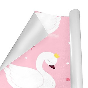 Veundei 3 Pack Gift Wrapping Paper Bundle Swan Princess Wrapping Paper Roll Packing Paper Gift Wrap for Birthdays, Weddings, Party, Holiday, Baby Shower, 58 x22.8 Inch (9.18.sq.ft) per Roll