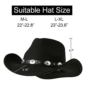 Lanzom Women Men Felt Wide Brim Western Cowboy Hats Belt Buckle Panama Hat(Black, Medium)
