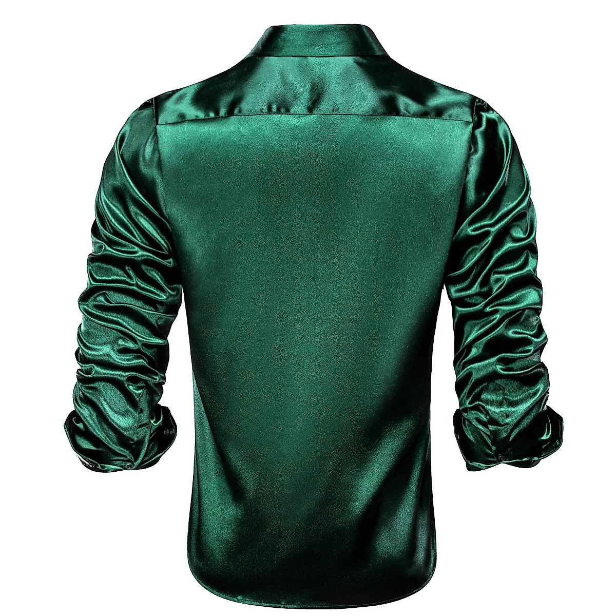 Hi-Tie Men's Dark Green Dress Shirt Long Sleeve Satin Silk Like Regular Fit Solid Turn Down Collar Shirt Casual Prom Daily