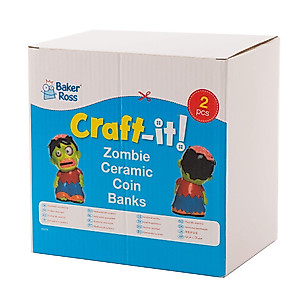 Baker Ross AX278 Zombie Ceramic Coin Banks - Box of 2, Coin Money Saving Activities for Kids. Great for Arts and Crafts Sessions
