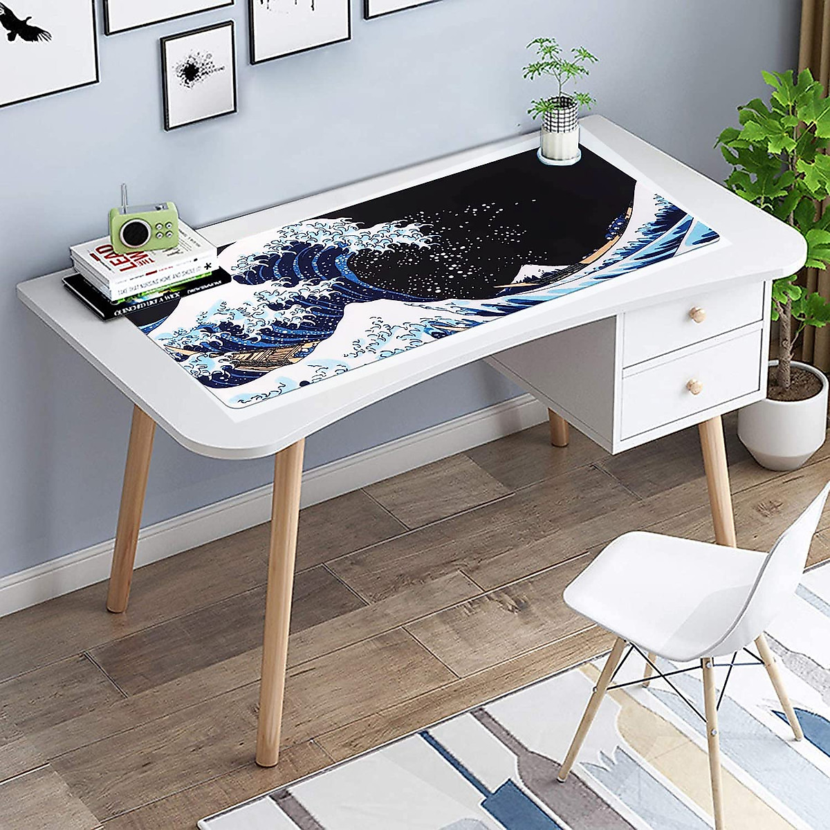 iLeadon Extended Gaming Mouse Pad - Non-Slip Water-Resistant Rubber Base Computer Keyboard Mouse Mat, 35.1 x 15.75-inch XX-Large, Ideal Partner for Work & Game, Sea Wave