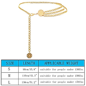 AMYGEM Multilayer Metal Waist Chain Belt for Women, Adjustable Women Long Belt Body Belly Jewelry for Dresses Jeans Trousers