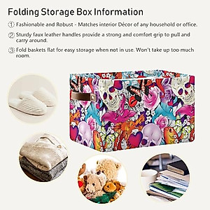 Skull Flowers Butterflies Storage Basket Bins Foldable Toy Baskets Organization with Handles Laundry Hamper for Home Boys Girls Office Closet Shelf Nursery Baskets,1 pcs