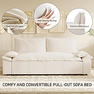 Eafurn 3 in 1 Multi-Functional Sleeper Sofa Bed Queen Size,Convertible Pull Out Loveseat Couch with Soft Pillow Armrest and Detachable Backrest,3 Seater Love Seat Lounge Sofa&Couches for Living Room