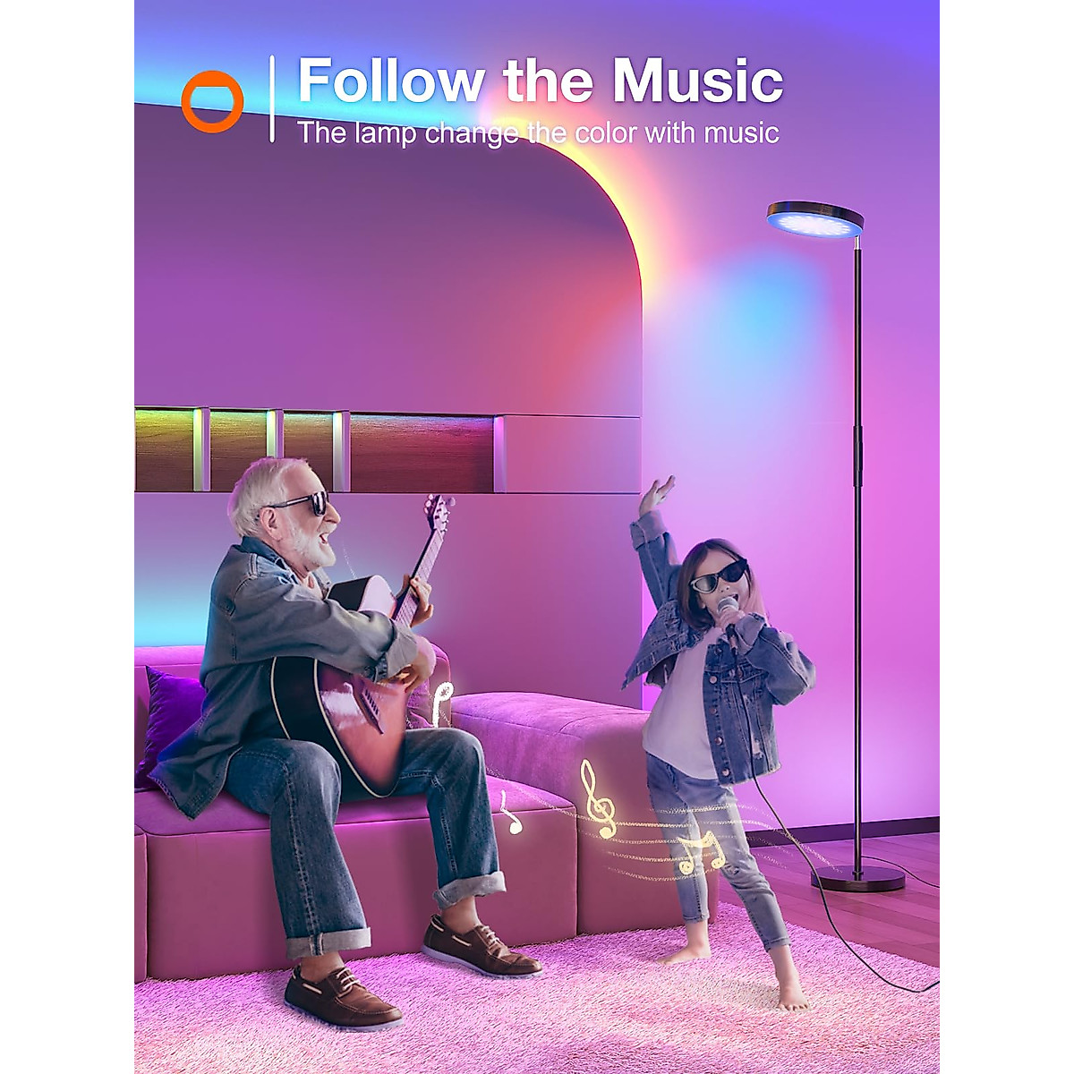 addlon RGB Floor Lamp, 2000LM LED Super Bright-Tall Standing with Alexa, App and Remote Control, Smart Modern Floor Lamp with Music Sync and 16 Million DIY Colors for Bedroom Living Room