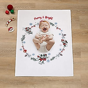 Disney Mickey and Minnie Mouse White, Red, and Green Christmas Holiday Wreath Merry and Bright Photo Op Super Soft Baby Blanket