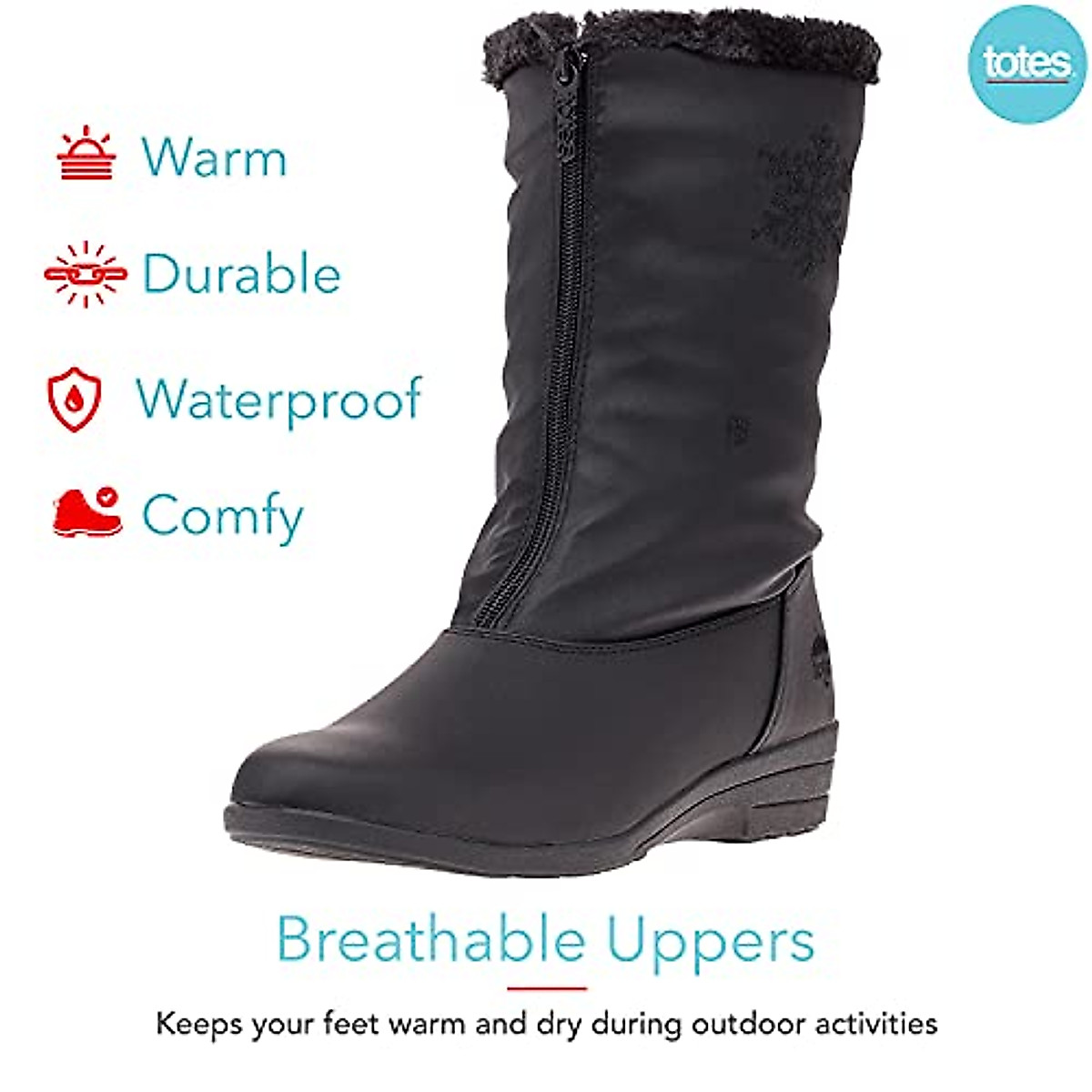 totes Women's Nicole Snow Boots, Black Wide Calf, 10