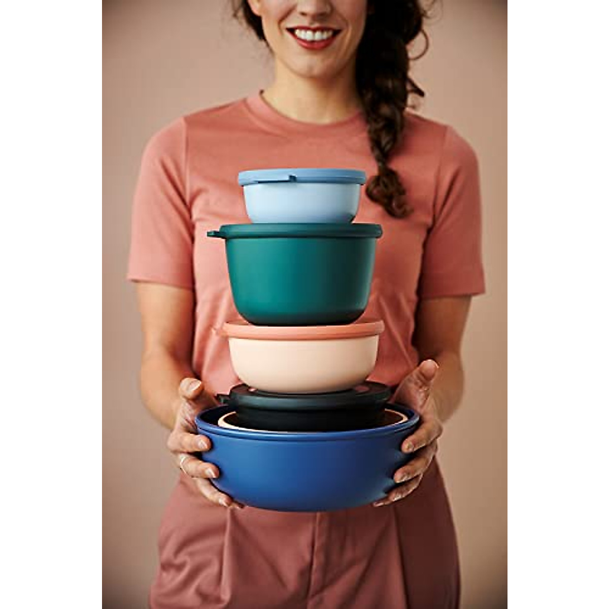 Rosti Mepal Cirqula Multi Food Storage and Serving Bowl with Lid, Tall Bowl-17oz, White