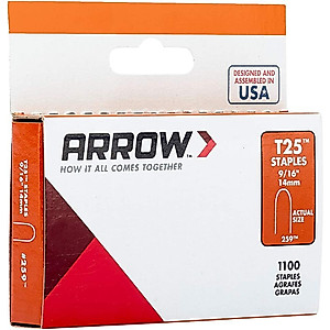 Arrow 259 T25 Heavy Duty Steel Staples for Installing Low Voltage Wires and Cables, Use with Holiday Lights, Doorbells, Alarm Systems, 1100-Pack, 9/16-Inch Leg Length, 5/16-Inch Crown Width