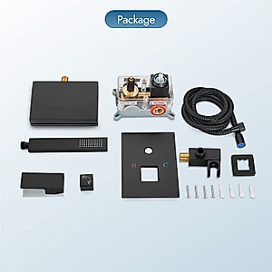 Cinwiny Matte Black Wall Mount Waterfall Tub Spout with Handheld Shower Single Handle Tub Filler Bathtub Shower Faucet Set with Sprayer Rough-in Valve Brass