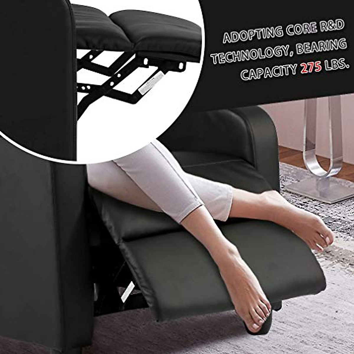 Recliner Chair for Living Room Massage Recliner Sofa Reading Chair Winback Single Sofa Home Theater Seating Modern Reclining Chair Easy Lounge with PU Leather Padded Seat Backrest (Black)