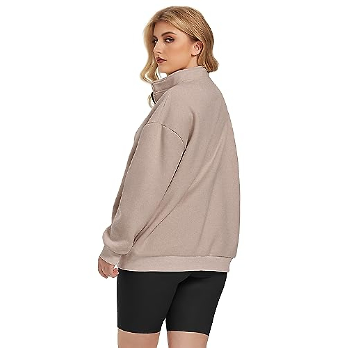 ATHMILE Womens Oversized Half Zip Pullover Long Sleeve Sweatshirt Quarter Zip Hoodie Sweater Teen Girls Fall Y2K Clothes Coffee Grey