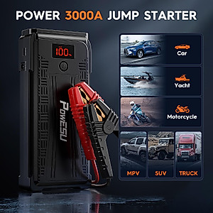 PowEsu Car Battery Jump Starter - 3000A Peak 12V Portable Battery Jump Starter(Up to 10.0L Gas or 8L Diesel Engine) Portable Power Bank with USB Quick Charge,LED Light