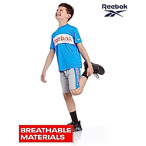 Reebok Boys' Active Shorts Set - 2 Piece Performance T-Shirt and Basketball Gym Shorts (8-12), Size 8, Electric Blue/Light Grey