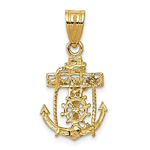 IceCarats 14K Yellow Gold Anchor Mariner Holy Cross Necklace Religious Pendant Jesus Christ Nautical Charm 26mm x 14mm Only