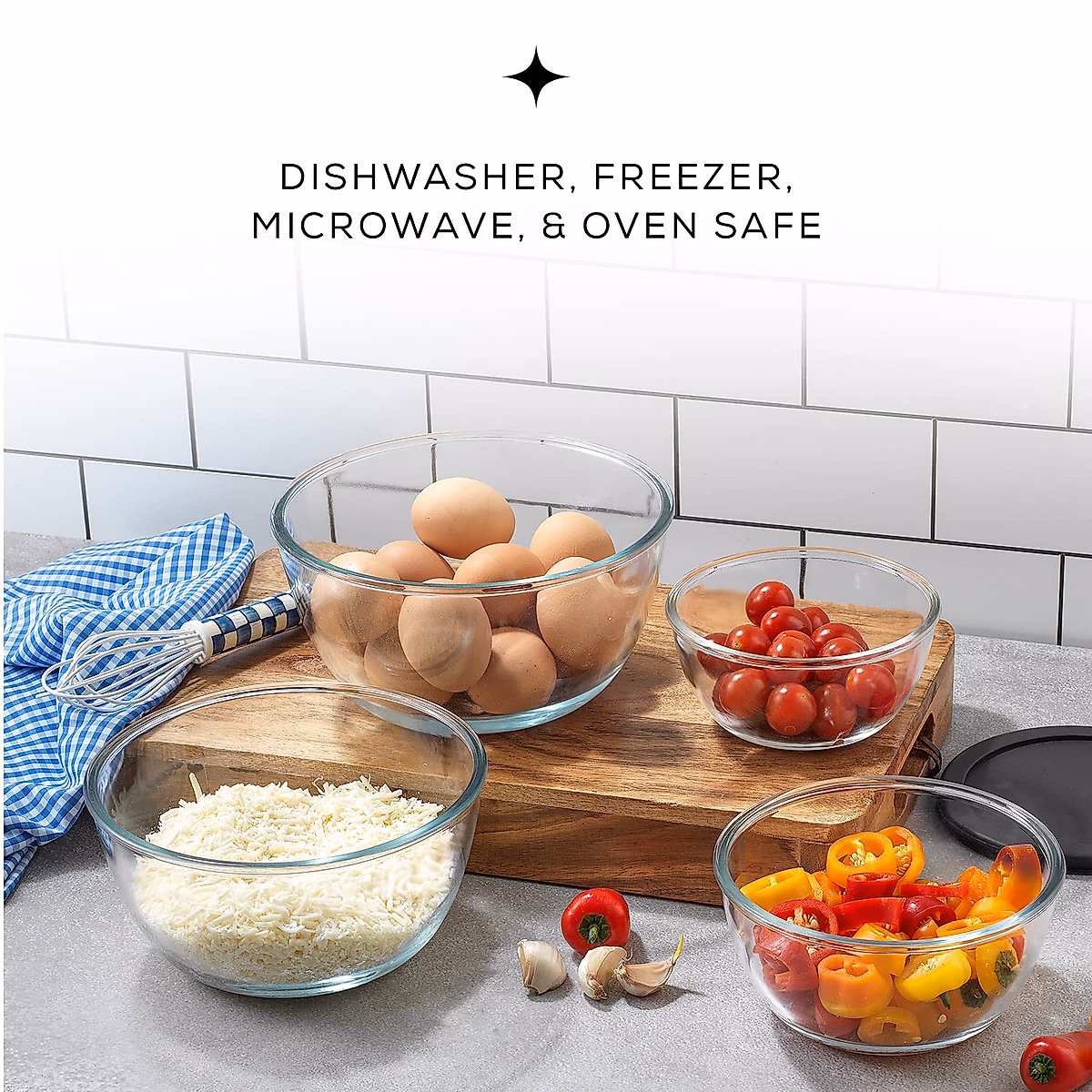 JoyJolt Kitchen Mixing Bowls - 8pc Glass Bowls with Lids Set – Neat Nesting Bowls - Large Mixing Bowl Set Batter Bowl - Cooking Bowls - Storage Bowls with Lids and Big Salad Bowl with BPA-Free Lids