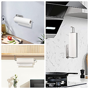 Luxbon Paper Towel Holder -Self Adhesive or Drilling ,Black Paper Towel Holder Under Cabinet for Kitchen, Bathroom,SUS304 Stainless Steel(Black+2pcs Adhesive Hooks)