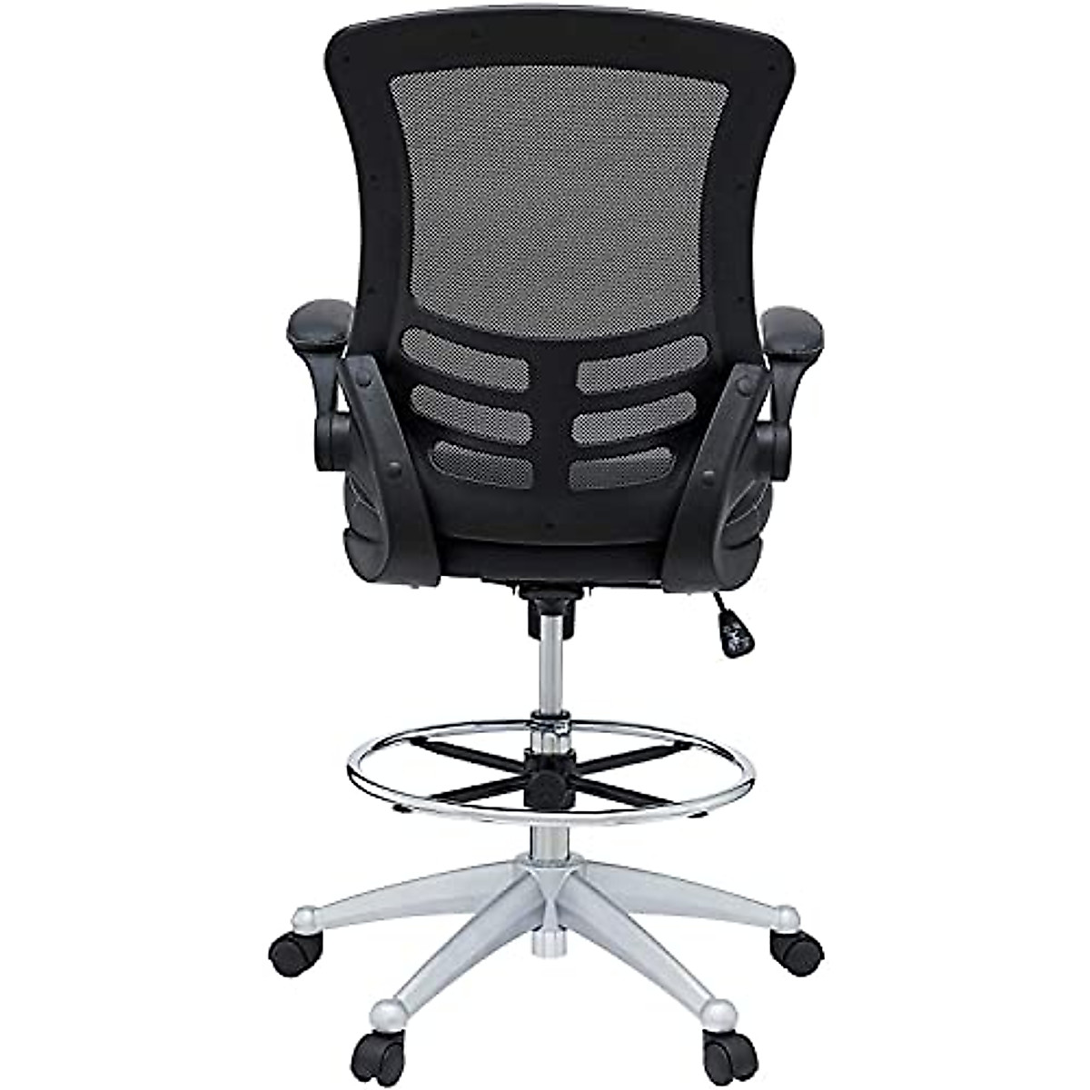 Modway Attainment Vinyl Drafting Chair - Drafting Stool With Flip-Up Arm in Black