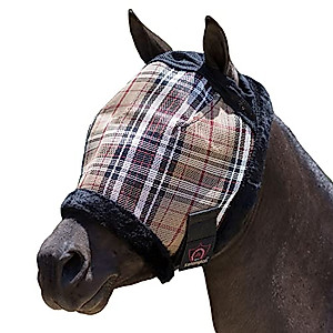 Kensington Fly Mask with Fleece Trim for Horses — Protects Face and Eyes From Flies and UV Rays While Allowing Full Visibility — Breathable and Non Heat Transferring Makes it Perfect Year Round, Large, Deluxe Black Plaid
