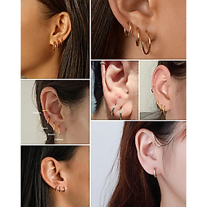 Jewseen 14K Gold Tiny Hoop Earrings Huggie Hoop Earrings 20G Small Endless Hinged Hoops for Earlobe 6mm 8mm 10mm Septum Hoop Septum Ring Cartilage Helix Earrings Nose Hoop for Women Men