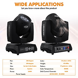 Ridgeyard 230w 7R 8 Prism DMX 512 Moving Head Zoom Light 16CH Beam Wash Spot GOBO Light DJ Disco Club Party Wedding Stage Christmas (2PCS)