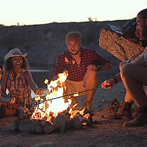 FLY HAWK Steel Fire Pit Poker Stick，32 lnch Long-with Wooden Handle-Outdoor Heavy Metal Camping Fireplace Tools-Antique Exterior Bonfire Accessories (1)