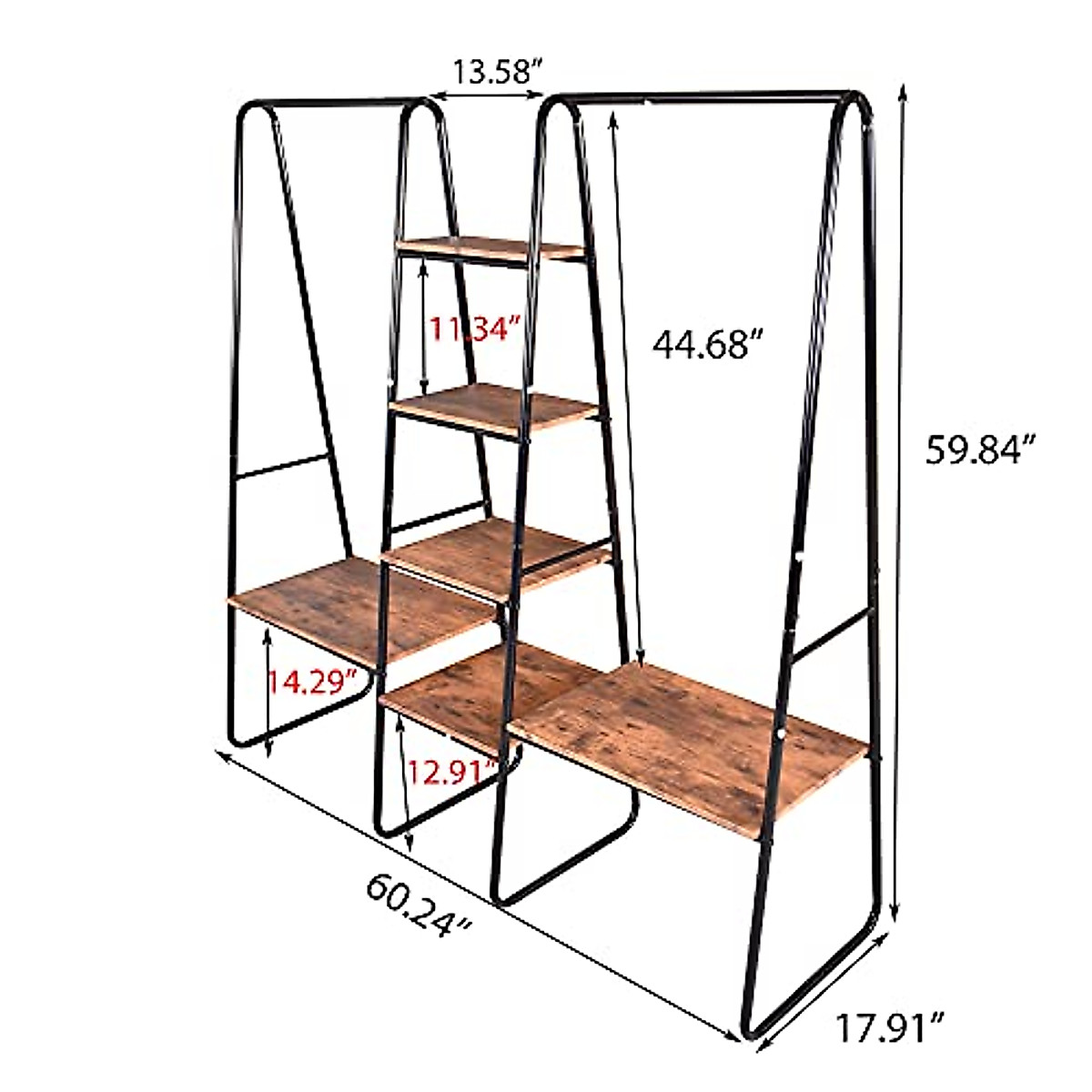 VERFARM Metal Garment Rack, Freestanding Heavy Duty Clothes Rack with 2 Hanger Rod and 6 Shelves for Bedroom Living Room