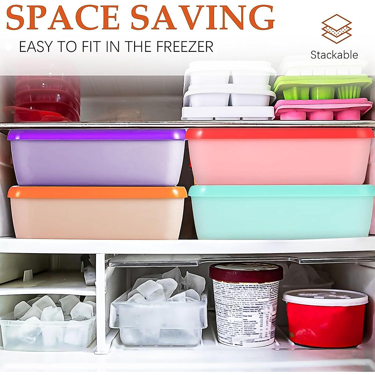 KisSealed 4 Pack Ice Cream Containers,Reusable Homemade Ice Cream Tubs,1.5 Qt Storage Freezer Ice Cream Container with Lids and Spoon for Yogurt, Sorbet, ect.